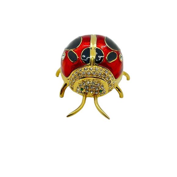Vintage | Accents | Ladybug Trinket Ring Box Enamel Gold Tone Marked Cr ...